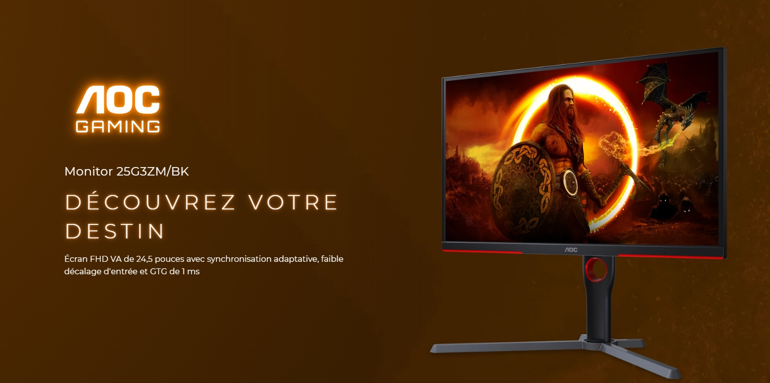 Ecran AOC GAMING 25G3ZM/BK : Full HD à 240 Hz - Pause Hardware