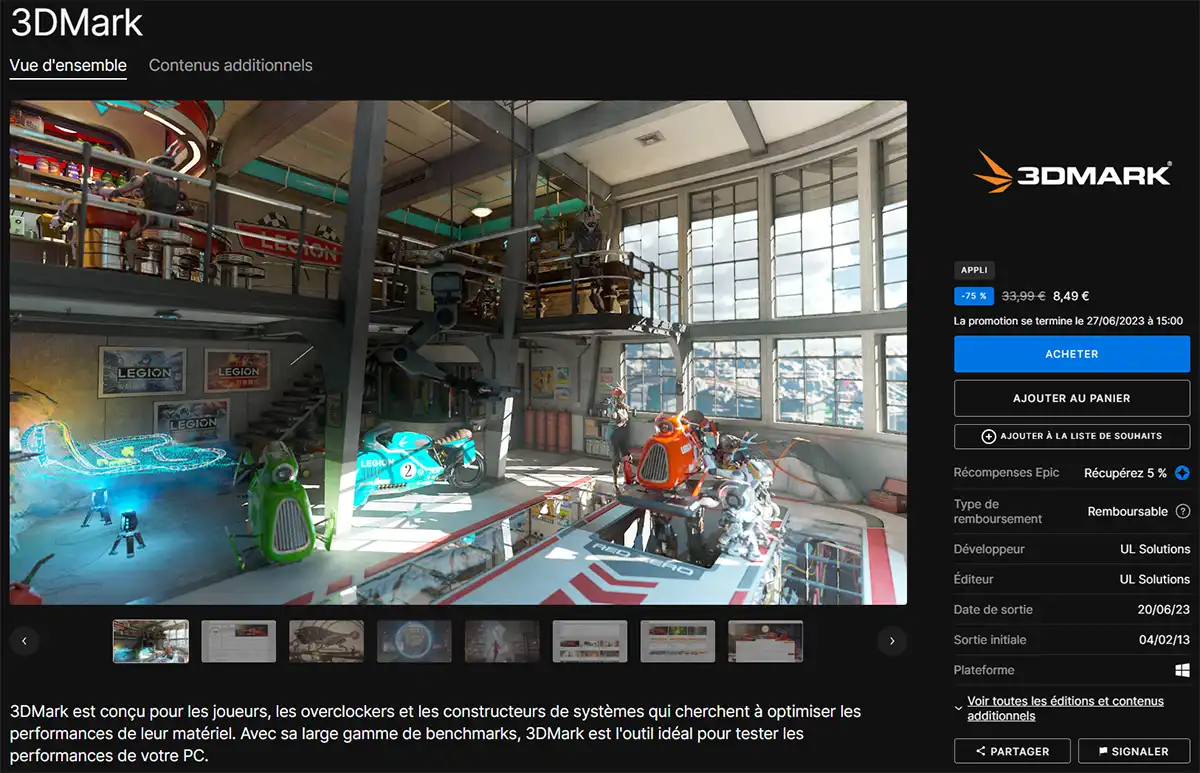 3DMark, 8,49 € Sur Epic Games Store Jusqu'au 25/06 • Pause Hardware